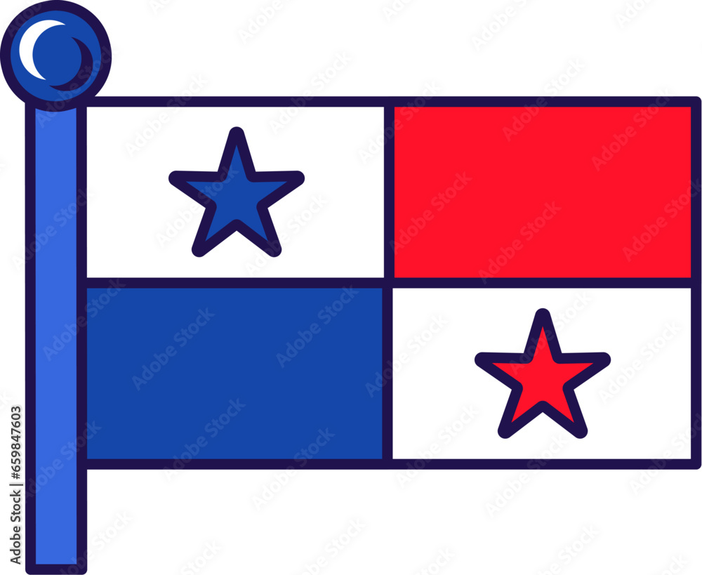 Panama country nation flag on flagpole vector. Blue and red fields ...