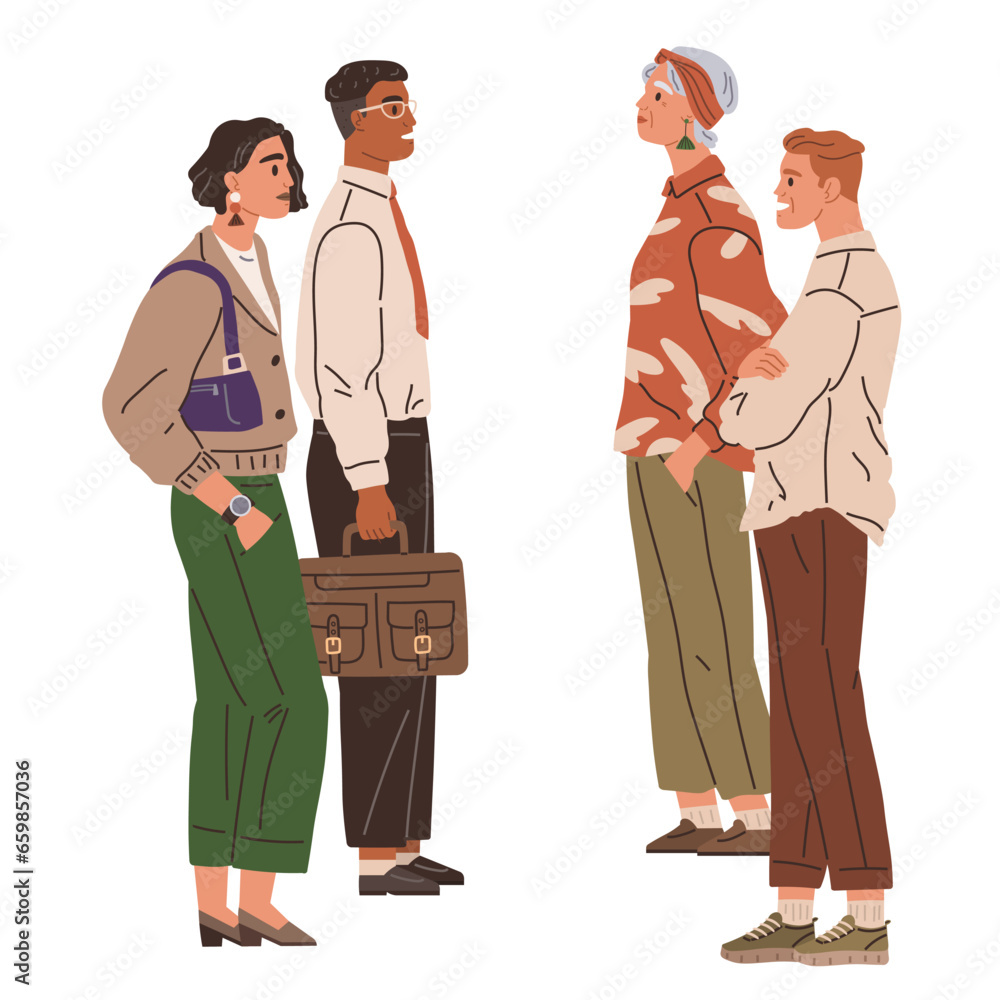 Waiting line, people queuing. Vector illustration. Standing in line ...