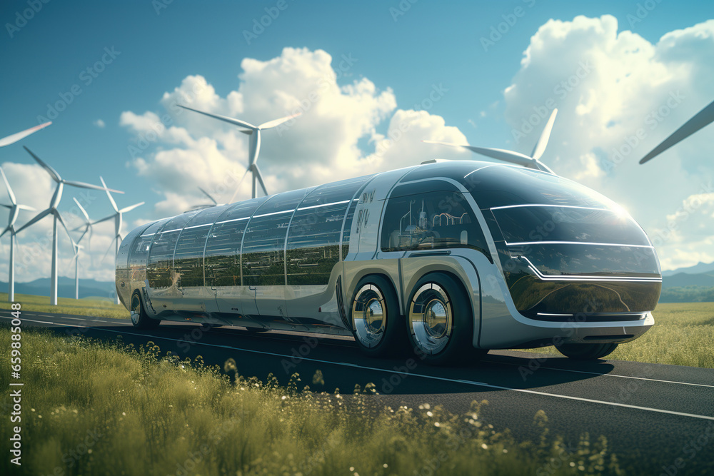 Autonomous electric van truck cars driving, renewable power, Cargo ...