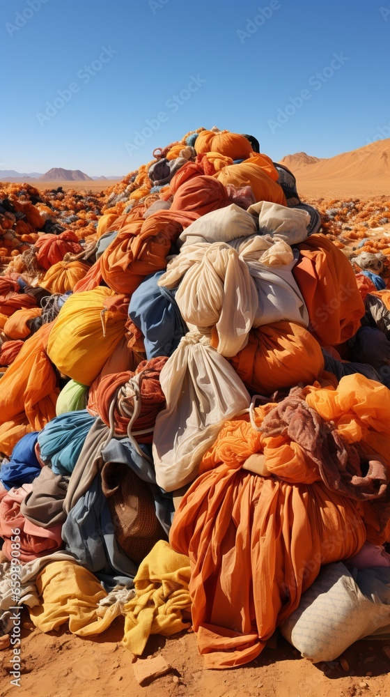 mountain of discarded clothes, textile waste, consumption problems and ...