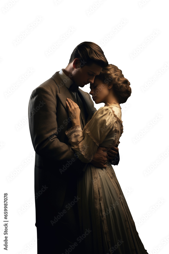 Stock-Foto „Gibson Girl Romance. Vintage Evening Gown, Slicked-Back ...