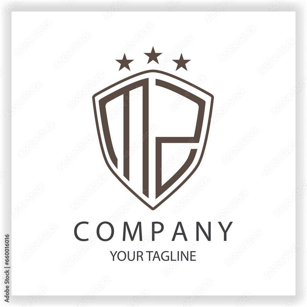 MZ Logo monogram with shield shape isolated black colors on outline design template premium ...