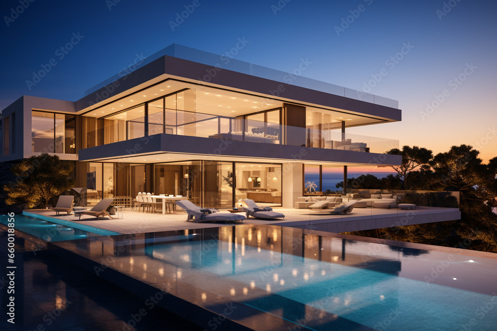 Contemporary Masterpiece: Captivating View of a Modern Villa, Expanding ...