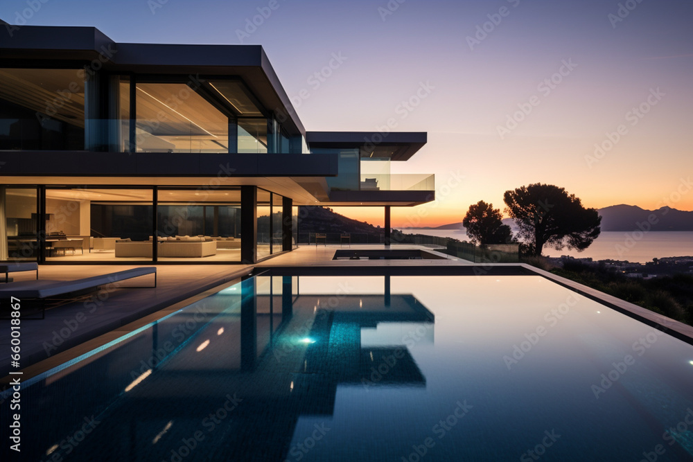 Contemporary Masterpiece: Captivating View of a Modern Villa, Expanding ...