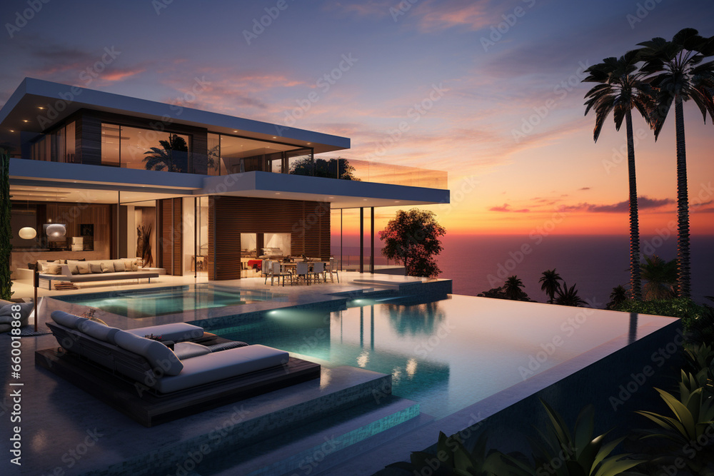 Contemporary Masterpiece: Captivating View of a Modern Villa, Expanding ...