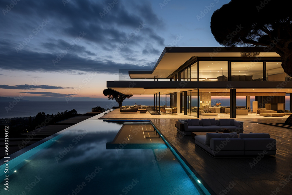 Contemporary Masterpiece: Captivating View of a Modern Villa, Expanding ...