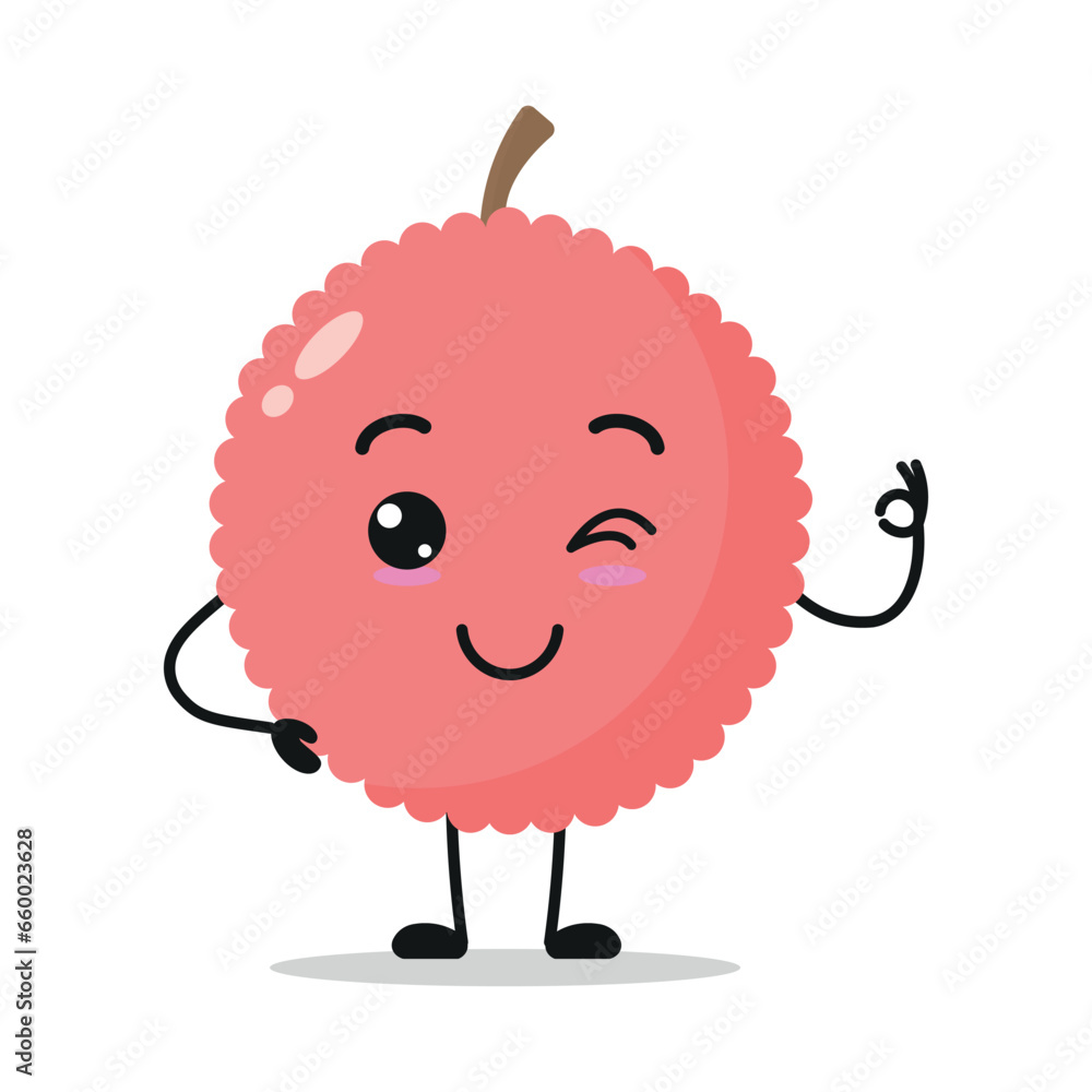 Cute happy lychee character. Funny smiling and wink fruit cartoon ...