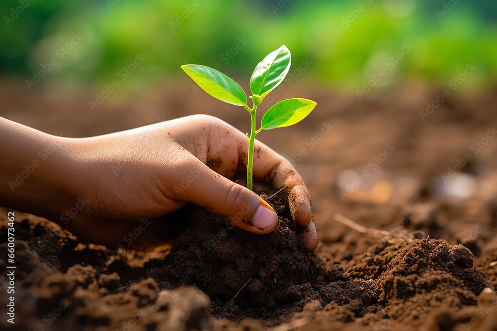 Hopeful Young Hands: Teenager Planting a Tree on Dry Cracked Land for ...