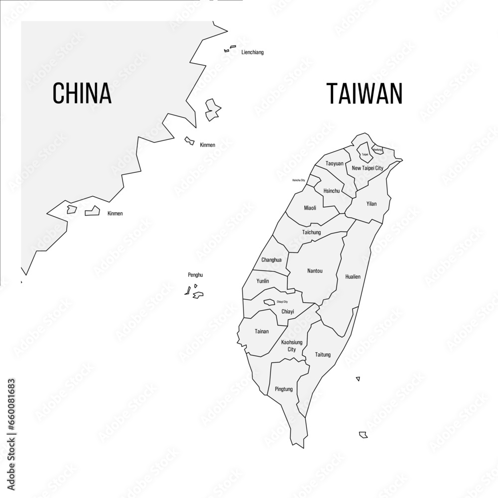 Political map of Taiwan and part of China. Country with administrative ...