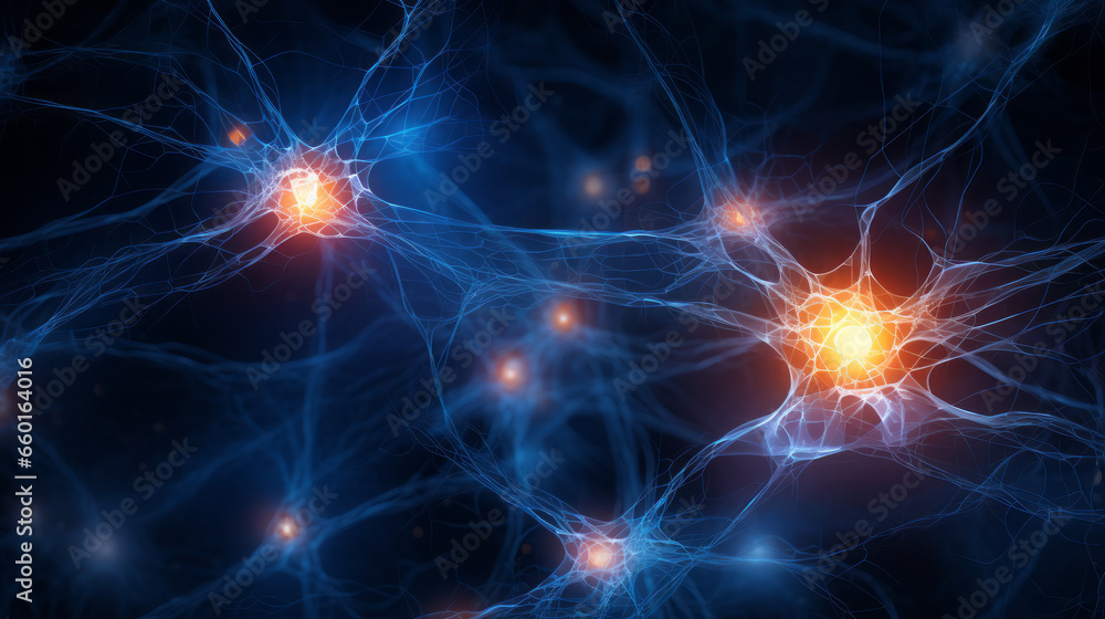 Brain stimulation activity with neuron close-up microscpoe illustration ...