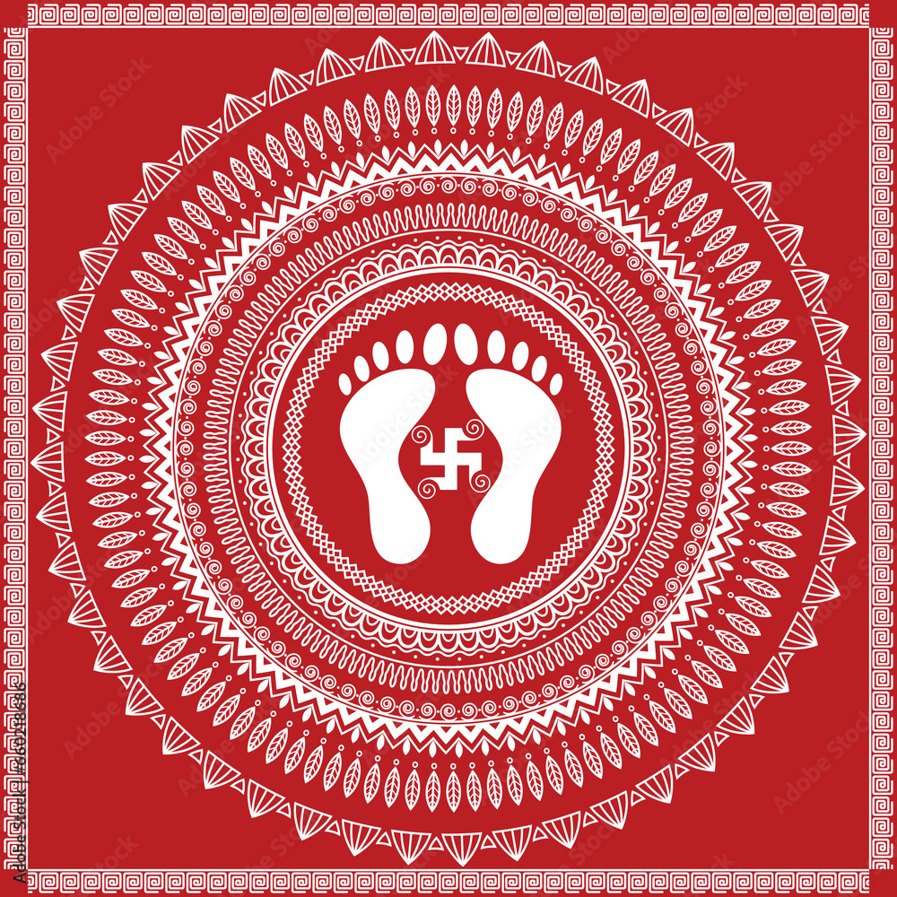 Aipan art traditional folk art, Maa laxmi footprint graphic with ...