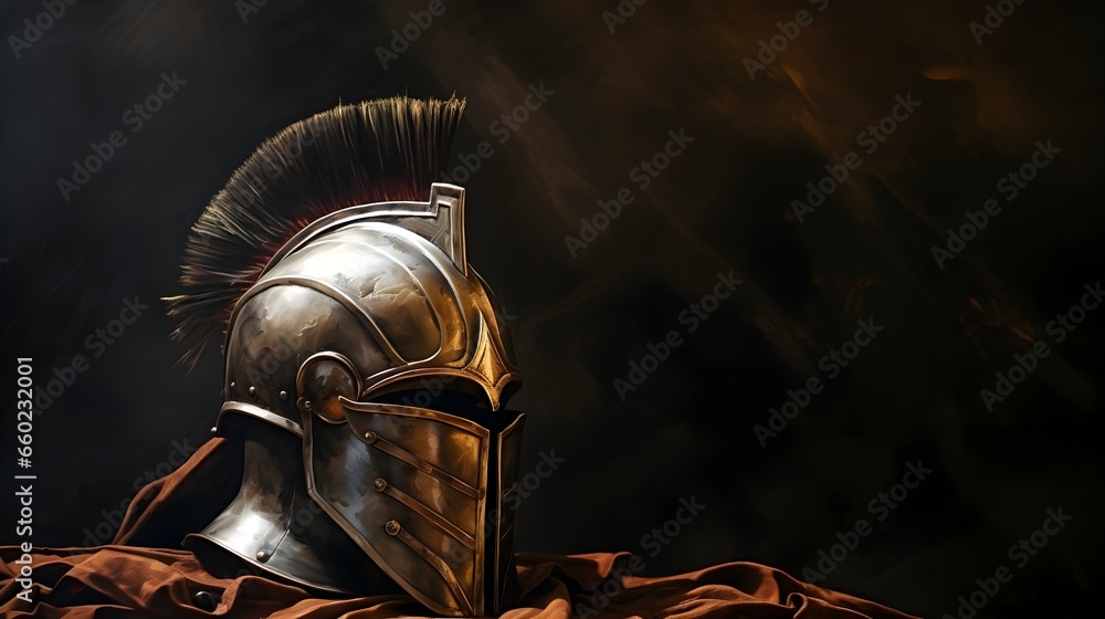 This image showcases a beautifully preserved Roman helmet, a compelling ...