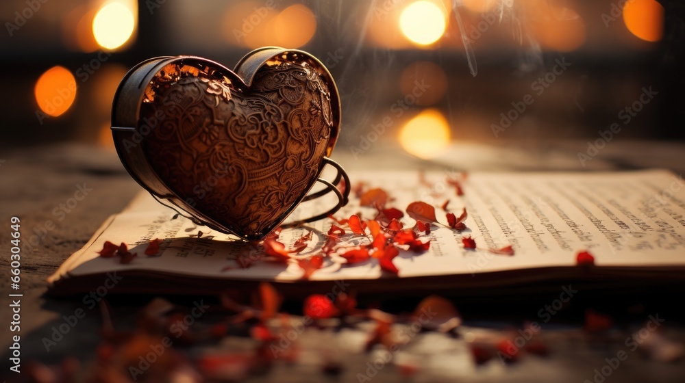 heart in an iron shell. heart on a letter with a declaration of love ...