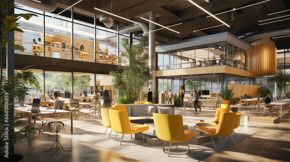 Vibrant Hub of Creativity: Bustling Office Space with Open-Concept ...