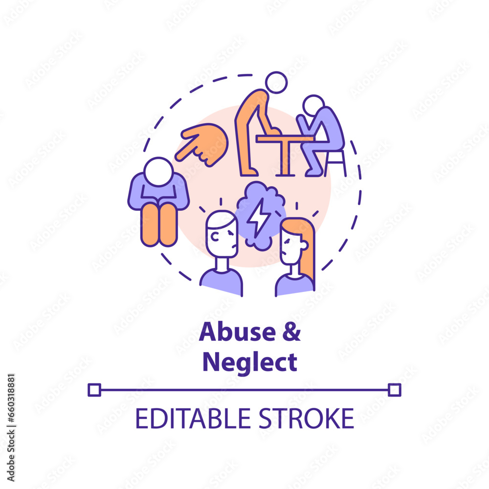 2D editable thin line icon abuse and neglect concept, isolated vector ...