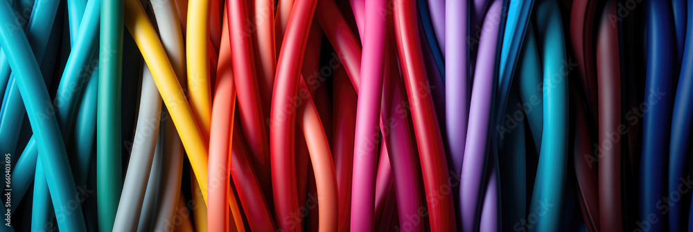 Colored wires and cables background, electrical and telecommunication ...