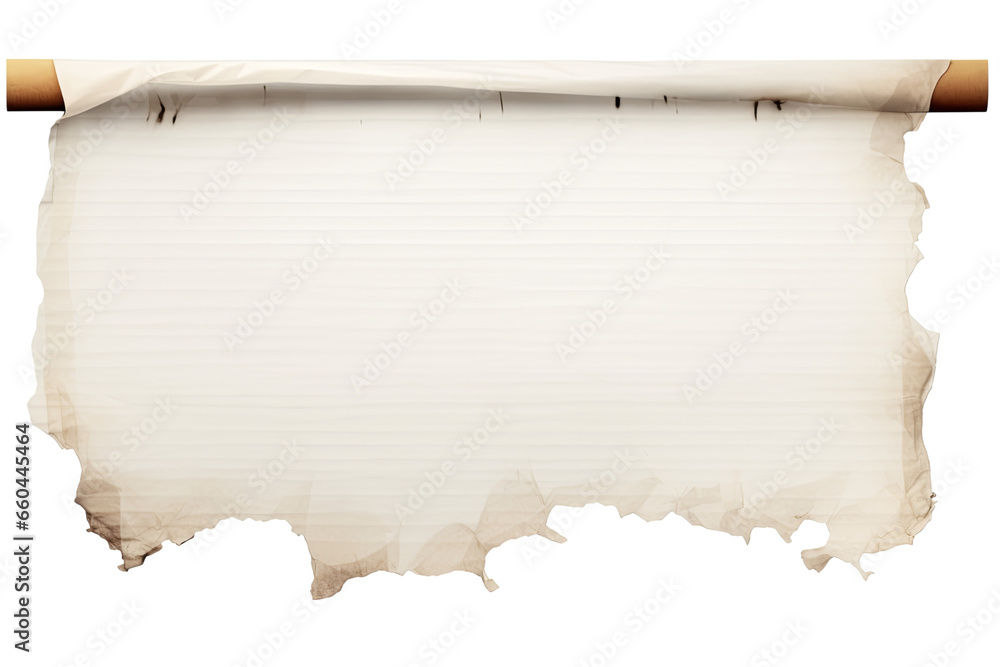 Vintage old burned paper scroll, torn edges isolated on transparent background cutout PNG Stock ...