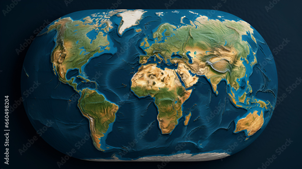 Striking horizontal display of Earth's map, showcasing continents and ...