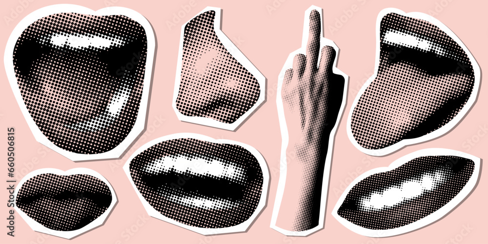 Stock-Vektorgrafik „Set of retro halftone parts of body. Paper cutout ...