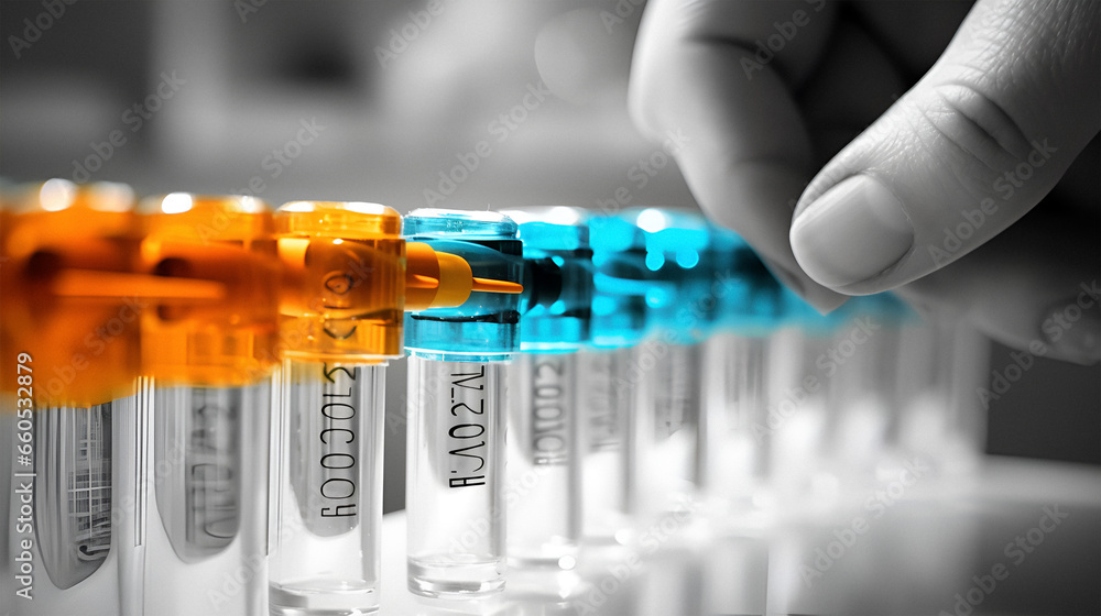Scientist hands close-up, scientific research, Test tube row, medical ...