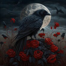 Black Raven And Red Roses Free Stock Photo - Public Domain Pictures
