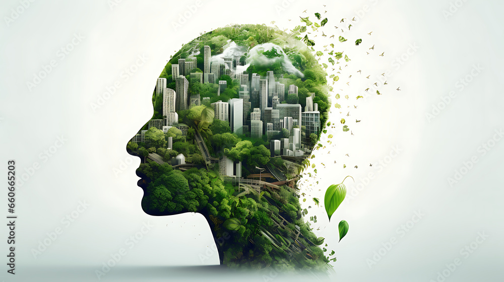 Sustainable environment concept. The image depicts human thinking ...
