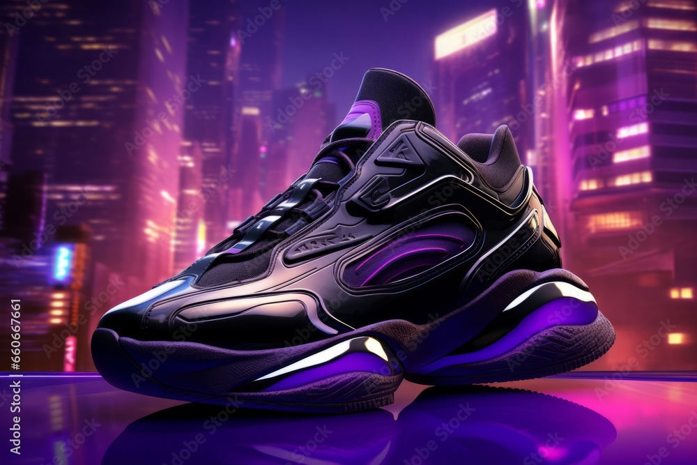 Sneaker with city lights behind, urban lifestyle, modern design ...