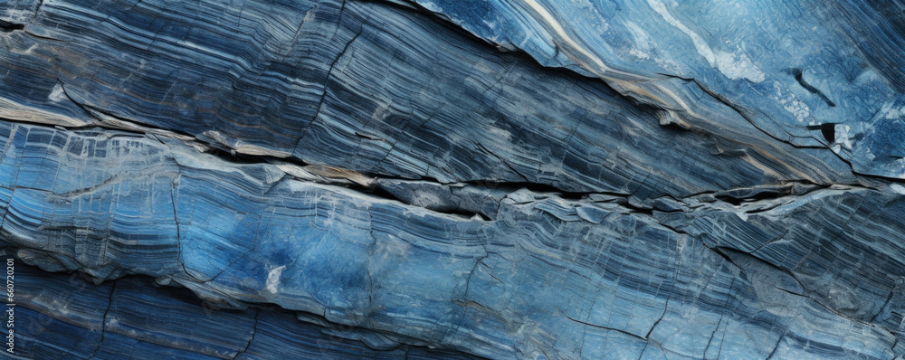 Closeup of blue Schist with thin layers that overlap in a haphazard ...