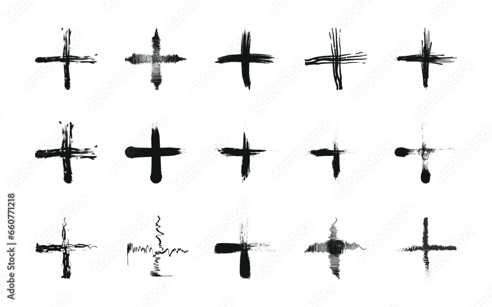 Hand drawn brush stroke plus and cross symbols japanese brush symbol ...