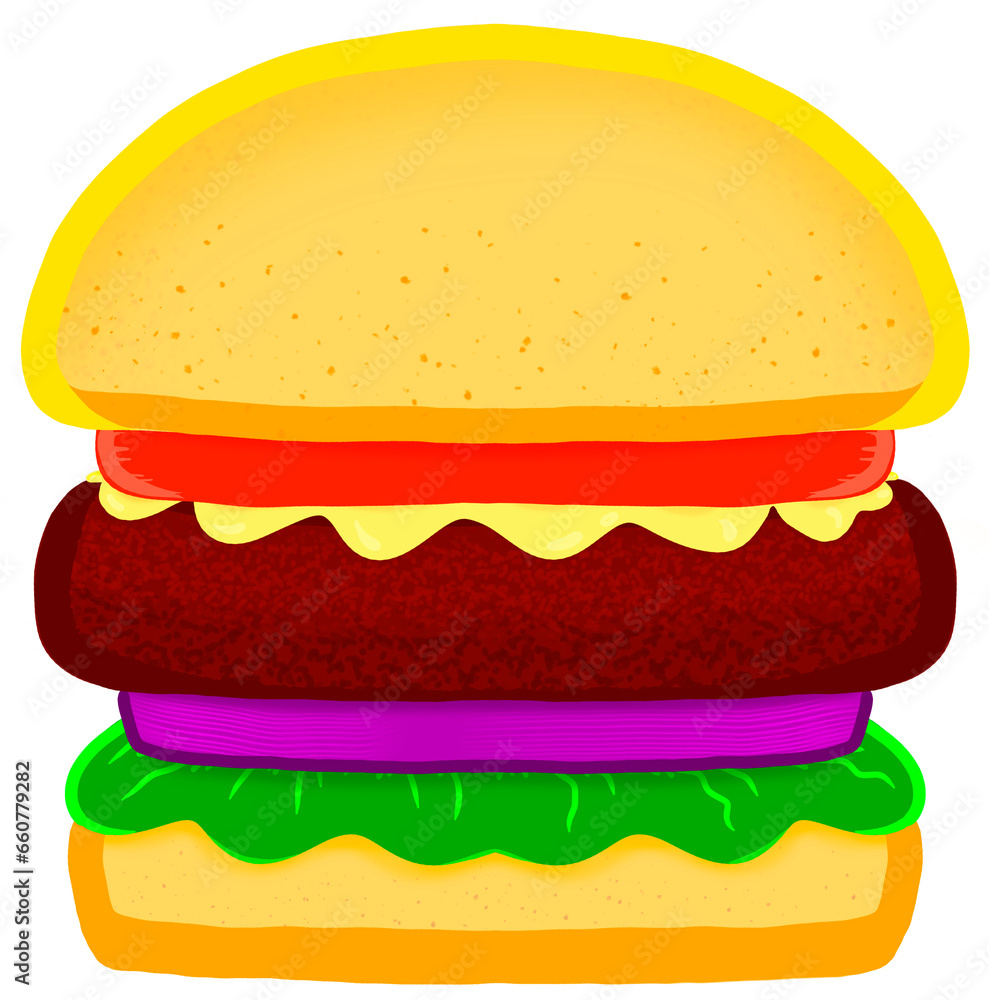 Hamburger o hamburguesa deliciosa, dibujada en formato sticker (sin ...