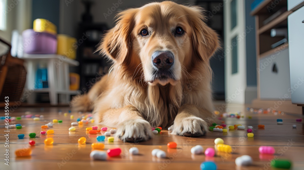 Dog antibiotics resistance and immunity to drugs concept. Medicine ...