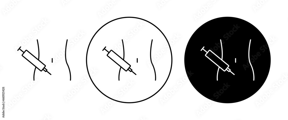 Insulin injecting vector icon set. Vaccine injection syringe symbol ...