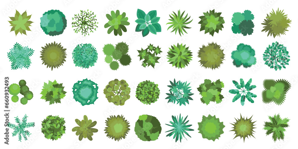Trees top view. Different plants and trees vector set for architectural ...