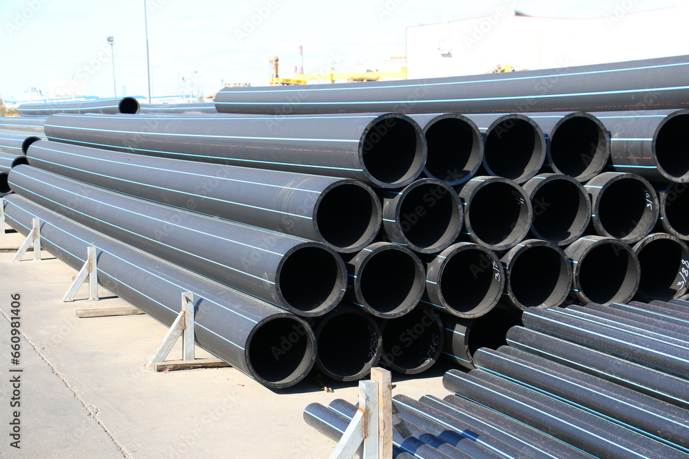 PE pipe plant, Industrial PE pipeline for gas and water. HDPE pipe, Polyethylene PE100 pipe ...