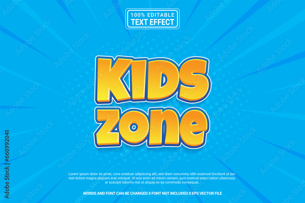 Editable text effect Kids Zone 3d cartoon template style modren premium ...