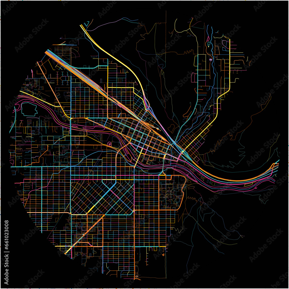 Colorful Map of Missoula, Montana with all major and minor roads. Stock ...