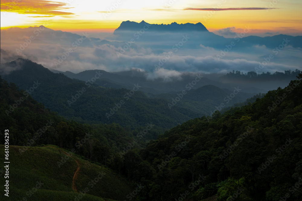 Hadubi Camping Viewpoint, view of Doi Luang Chiang Dao mountain in the ...