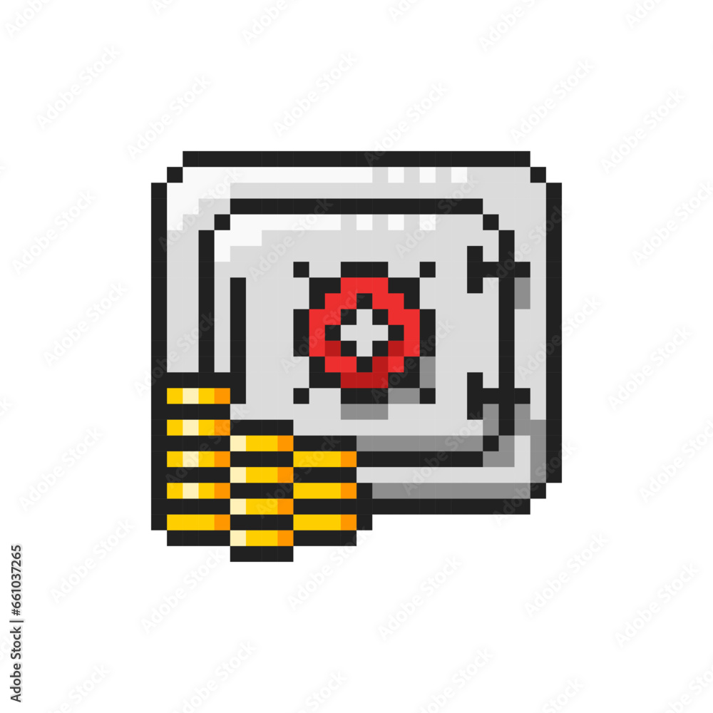 Safe for storing money pixel art icon, 8-bit sprite, safe with coins ...