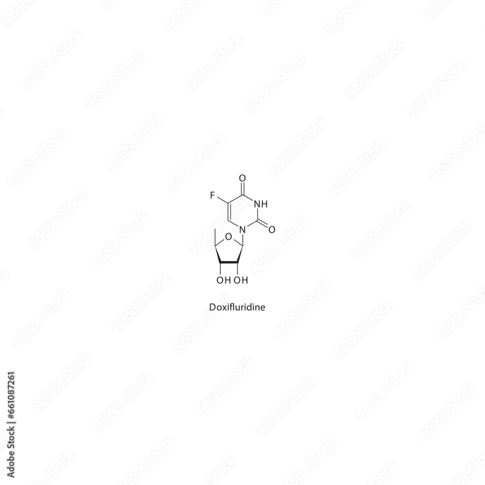 Doxifluridine flat skeletal molecular structure Pyrimidine analog drug ...