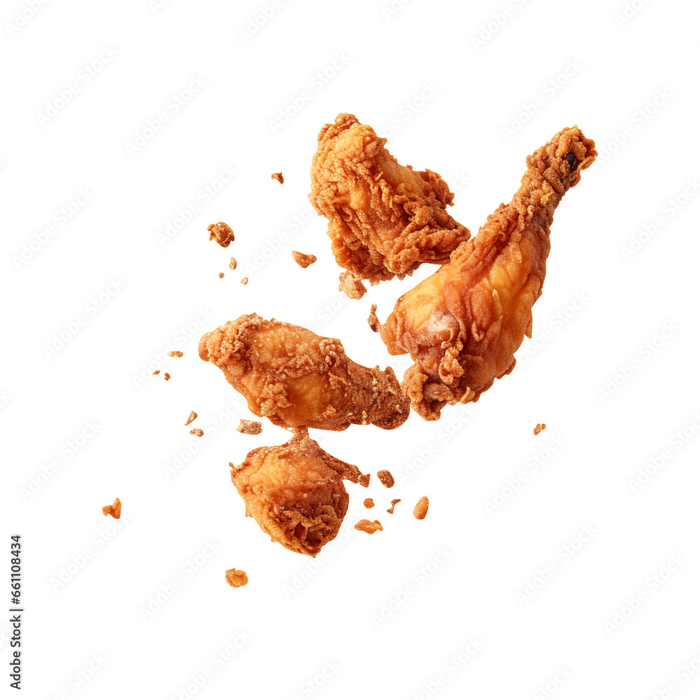 flaying Fried chicken wings isolated on transparent background Remove ...