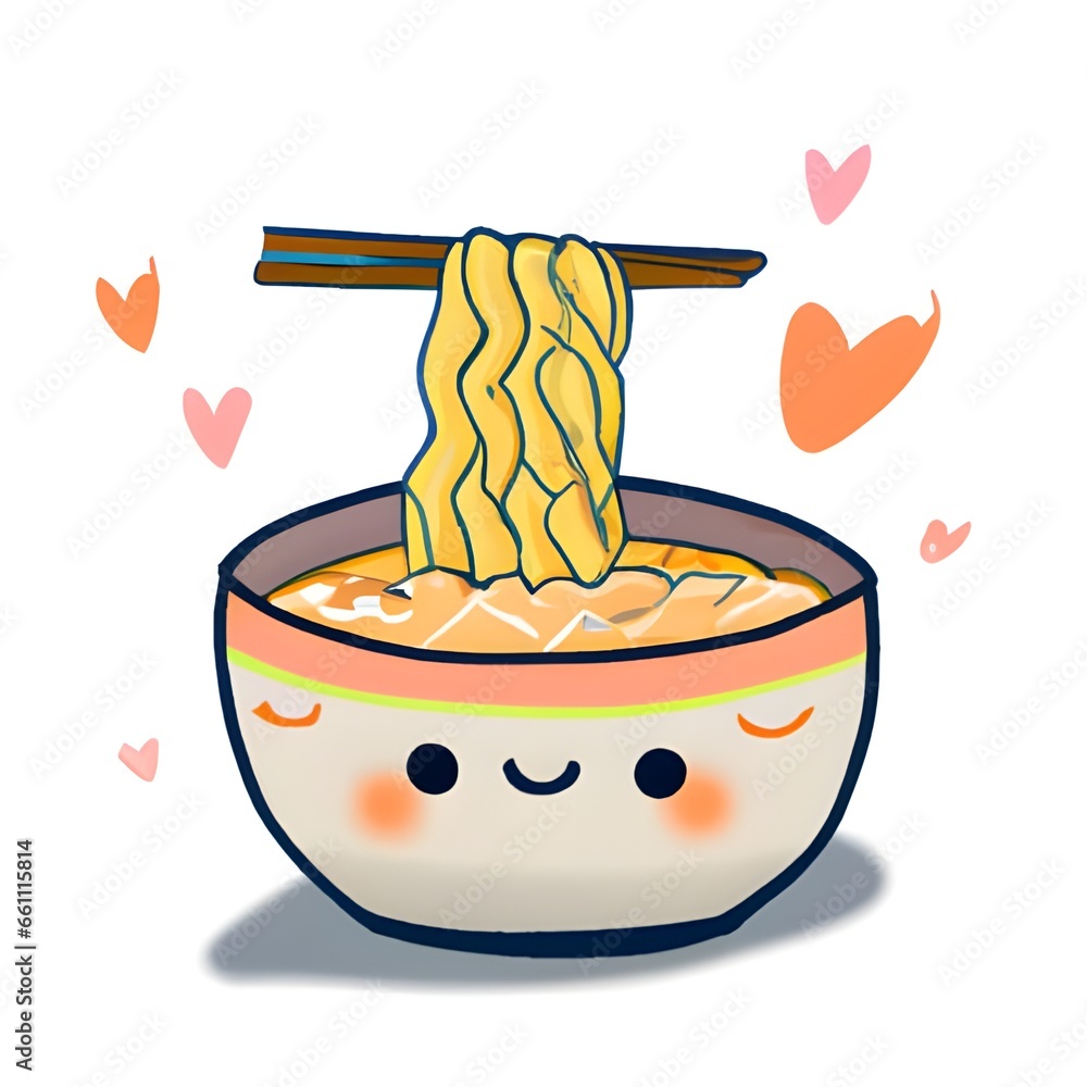 cute kawaii ramen illustration, ramen bowl art, ramen, cute kawaii ...