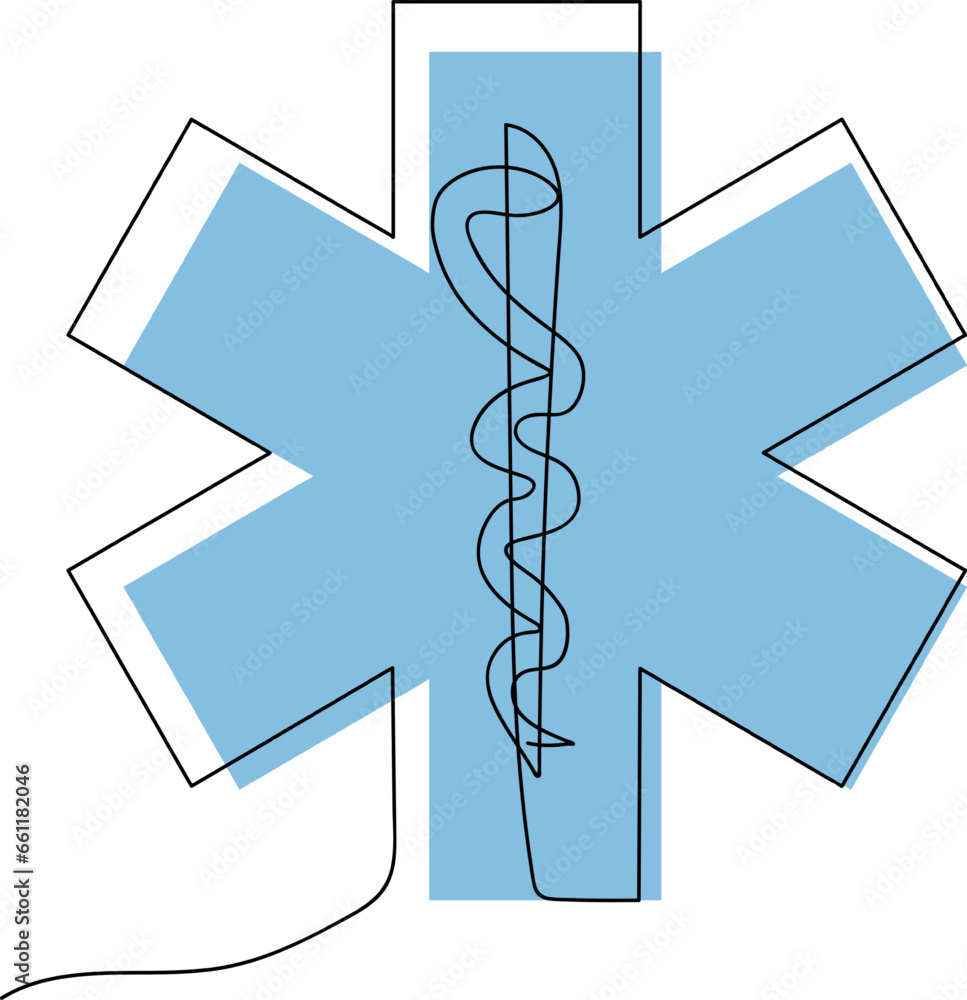 Medical symbol blue Star of Life with Rod of Asclepius icon. One ...