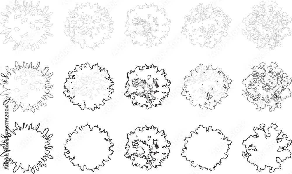 Vector de Stock Tree plan line silhouettes - top view set 2 | Adobe Stock