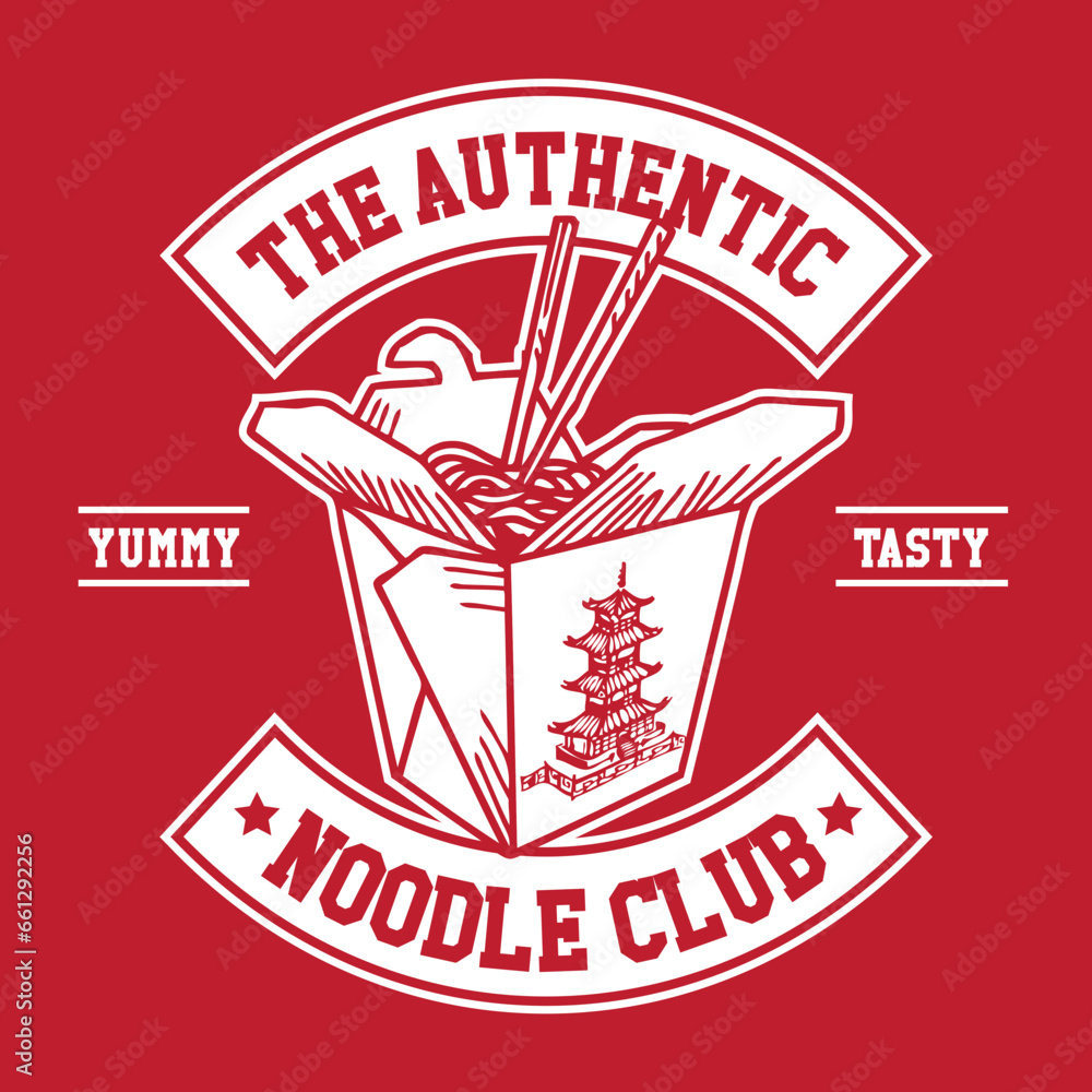 Hand Drawing Vector Illustration Chinese Asian Noodle Box in Patch ...
