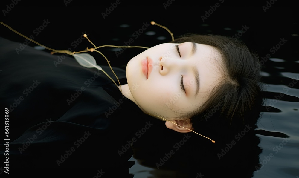 Fine Art Photograph Asian woman, model, floating, eyes closed, surreal ...