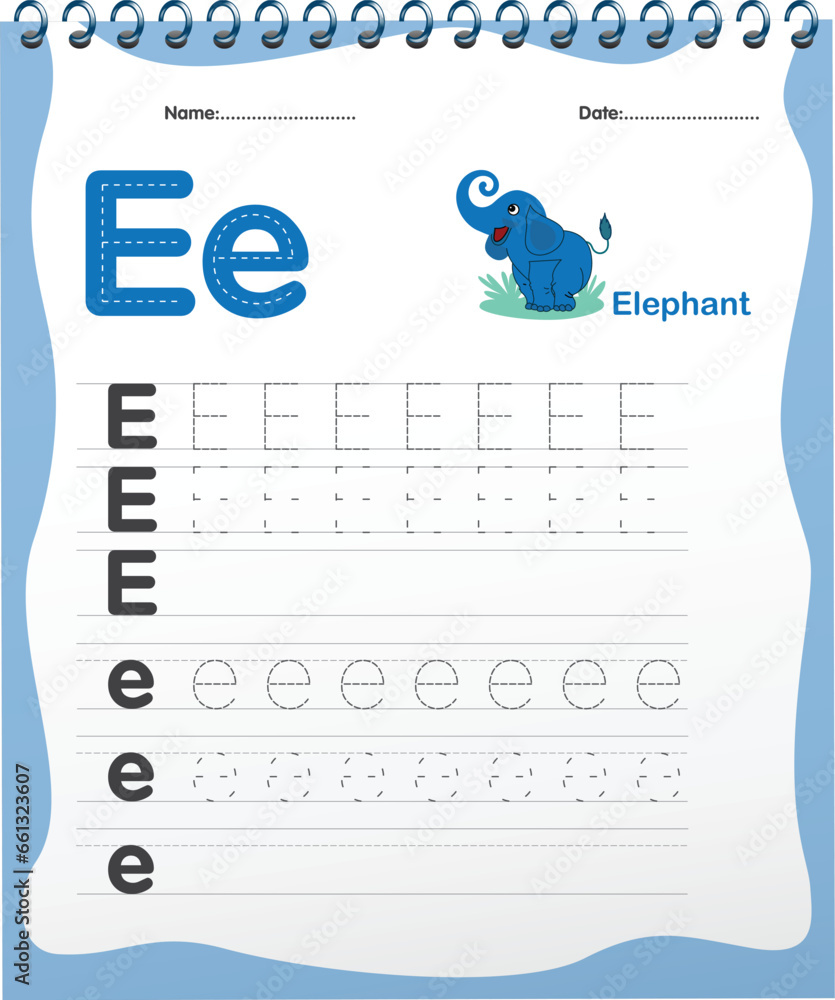 Стоковий вектор Letter E alphabet tracing practice worksheet ...