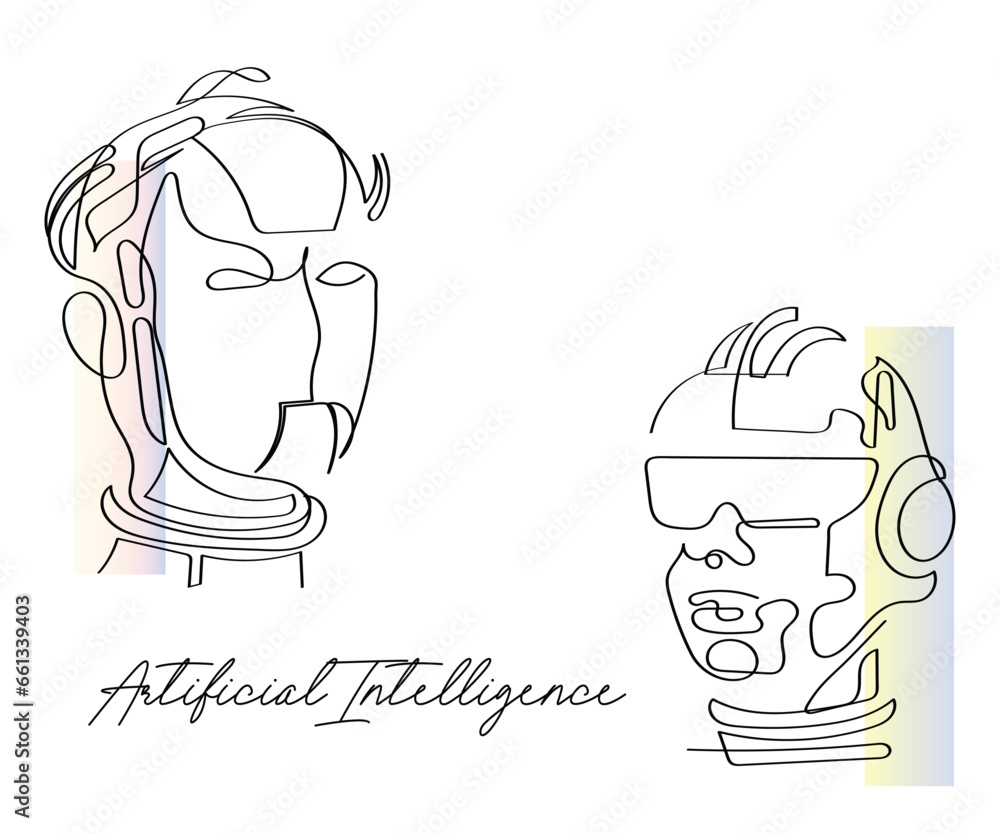 Line art vector of Robots. Artificial Intelligence concept. Isolated ...