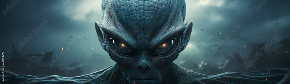 Evil Alien Monster Close-Up. Illustration On The Theme Of Animals And ...