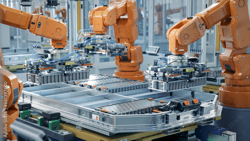 EV Battery Pack Automated Production Line Equipped with Orange Robot ...