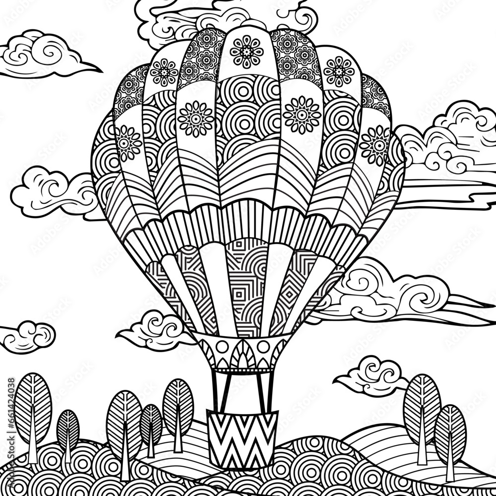 Hot air balloons colouring page design Stock Vector | Adobe Stock